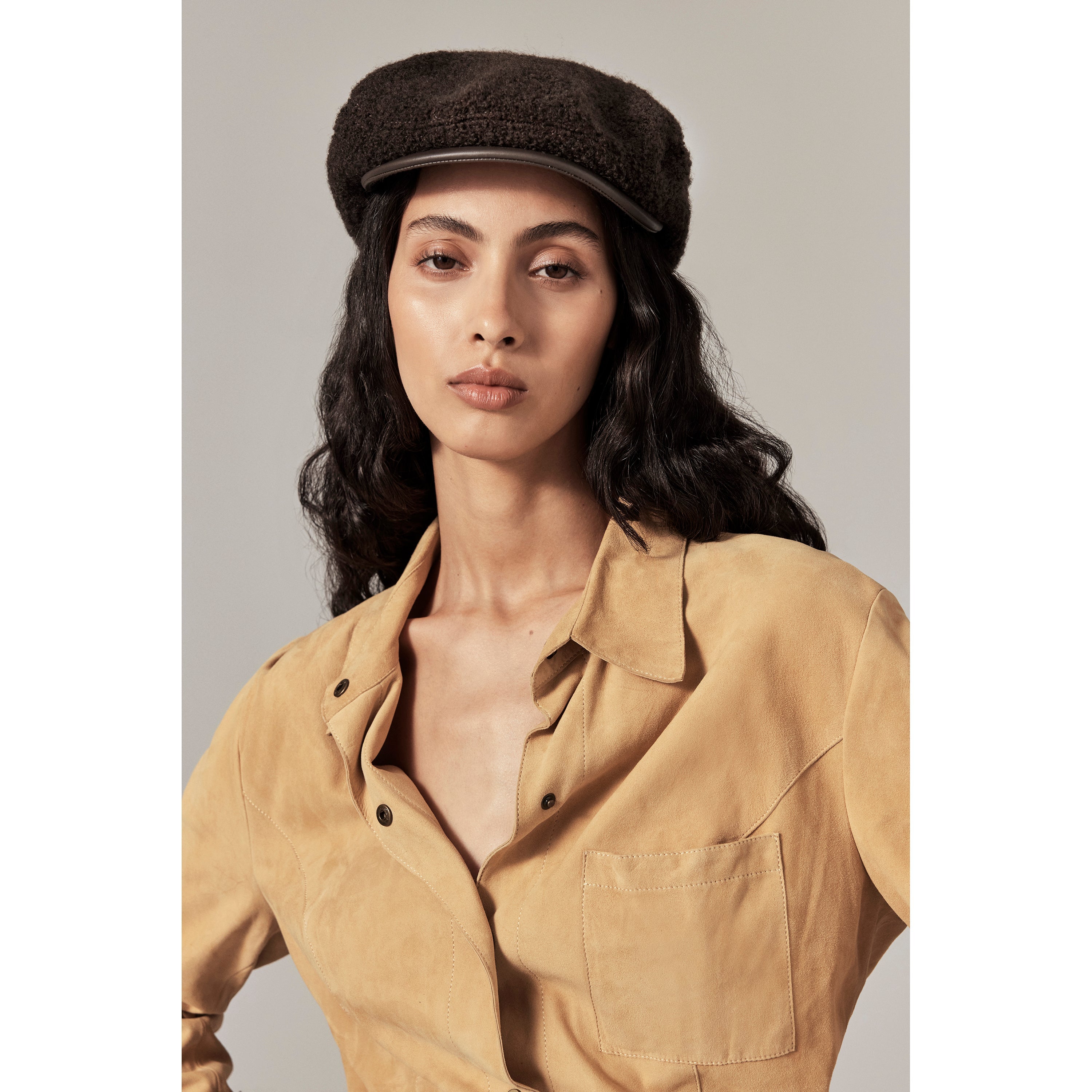 Buy Clive Wool Blend Flat Cap - Chocolate - Helen Kaminski