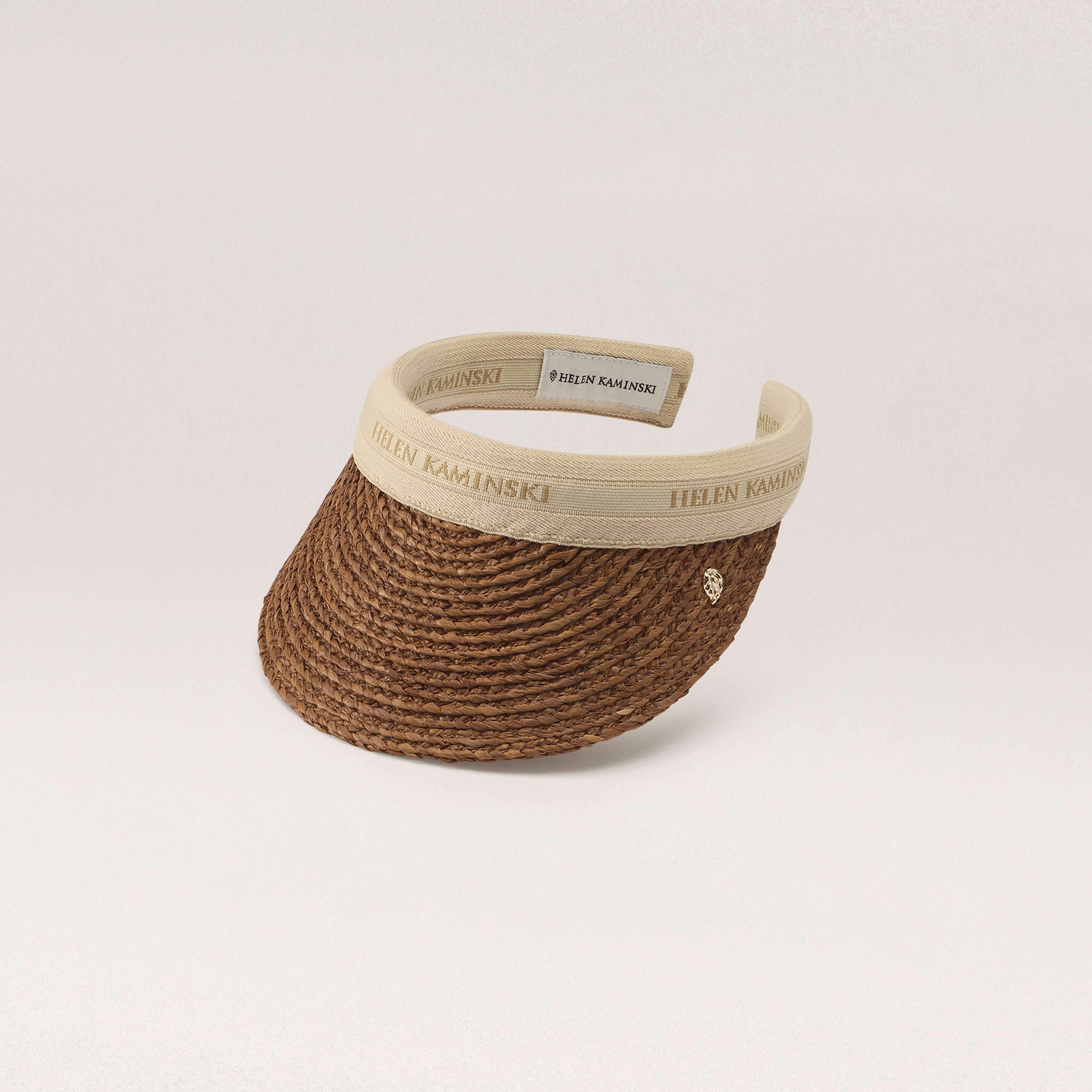 Bianca 8 Raffia Logo Visor - Nutshell/Natural Logo Hat | Helen Kaminski US