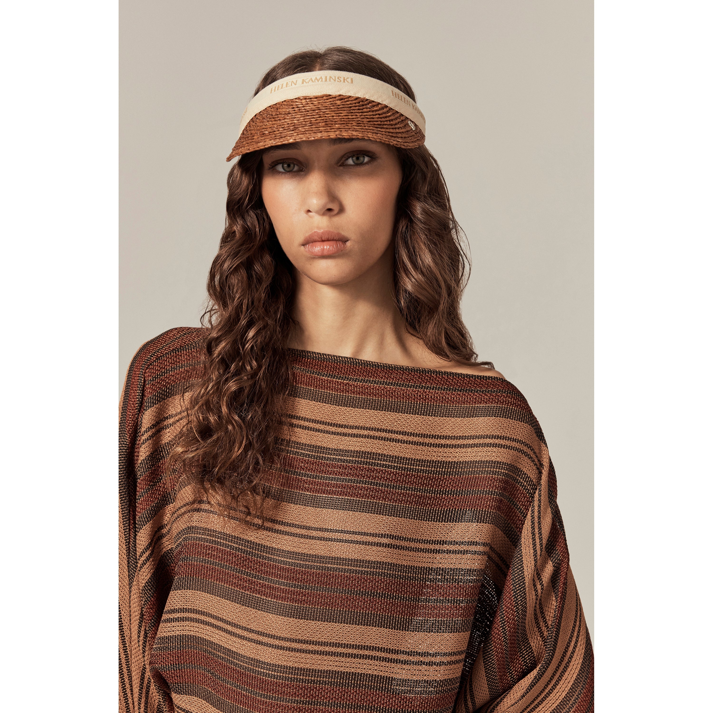 Bianca 8 Raffia Logo Visor - Nutshell/Natural Logo Hat | Helen Kaminski US