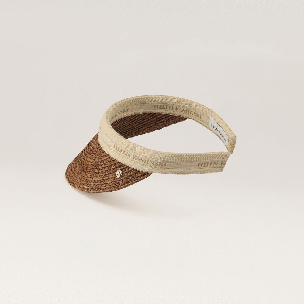 Bianca 8 Raffia Logo Visor - Nutshell/Natural Logo Hat | Helen Kaminski US