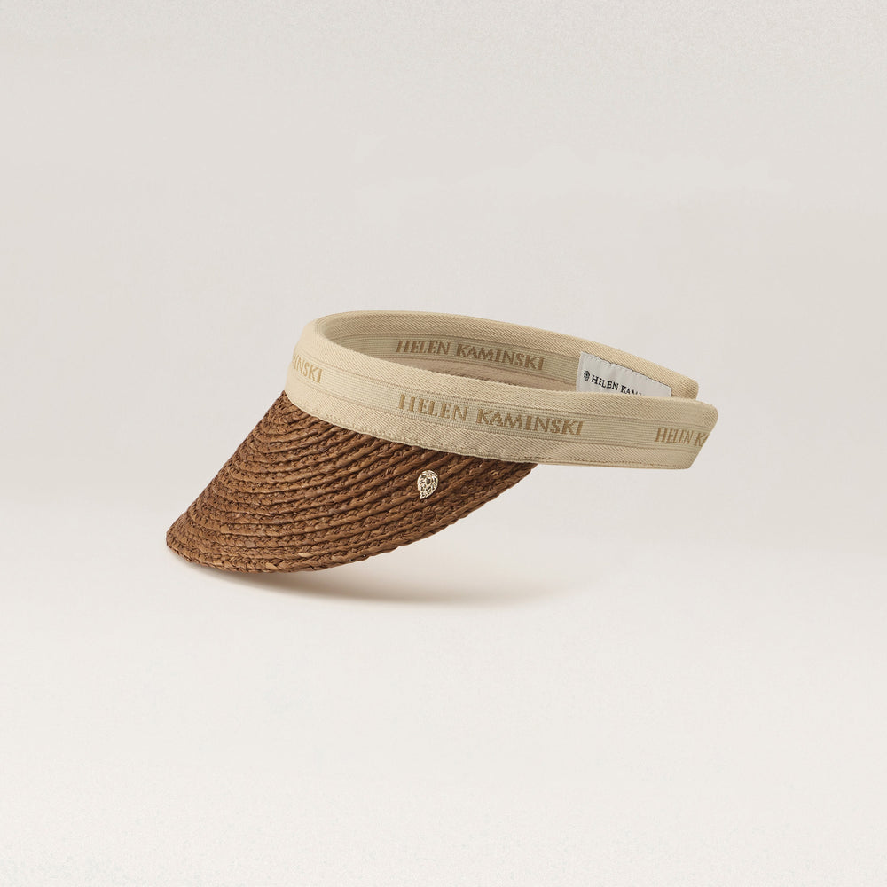 Bianca 8 Raffia Logo Visor - Nutshell/Natural Logo Hat | Helen Kaminski US