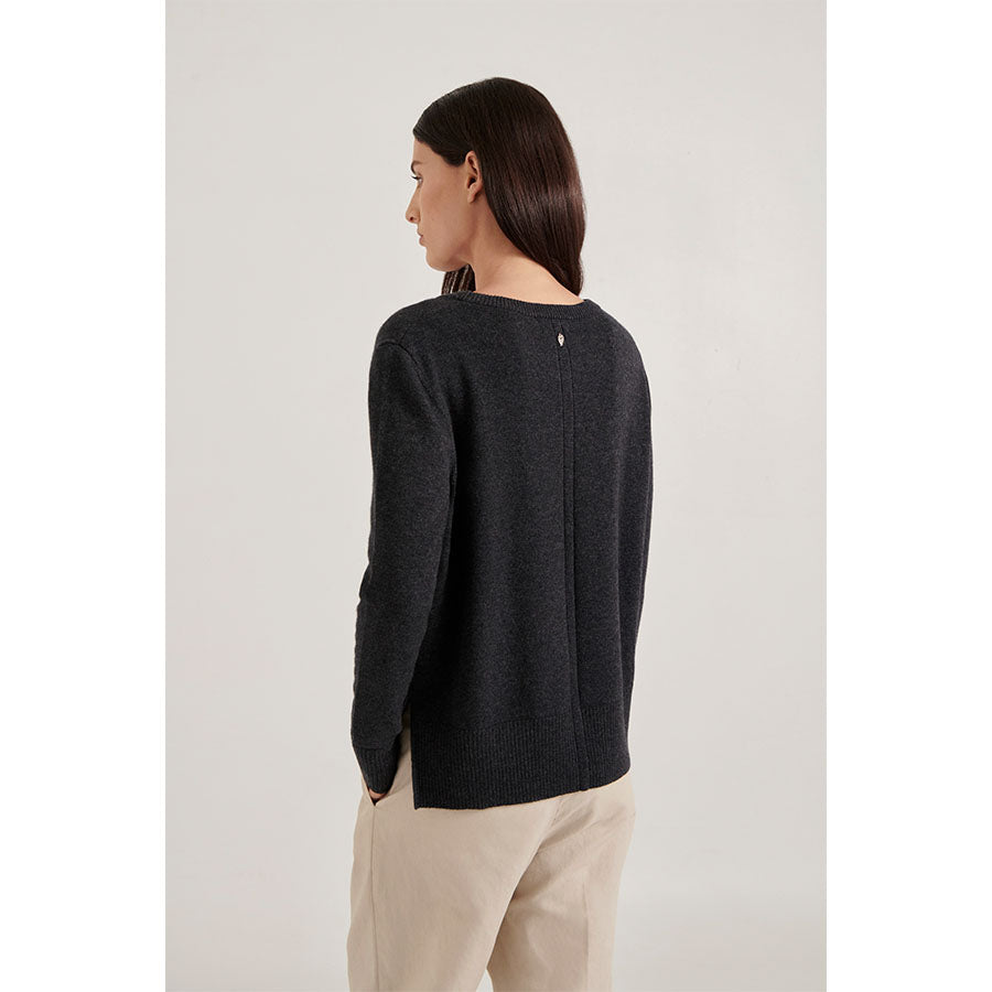 Shop the Gemma Relaxed Fit Knit Sweater in Charcoal | Helen Kaminski